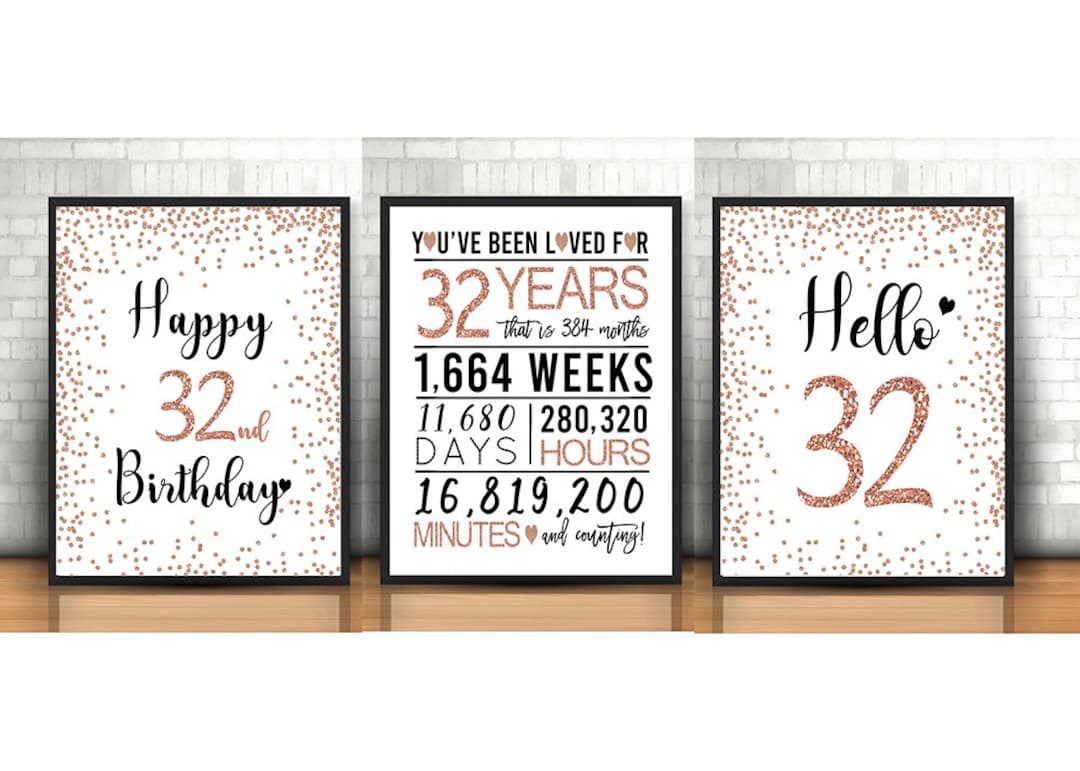 32nd Birthday Signs Bundle, Hello 32, Happy 32nd Birthday, Cheers to 32 ...