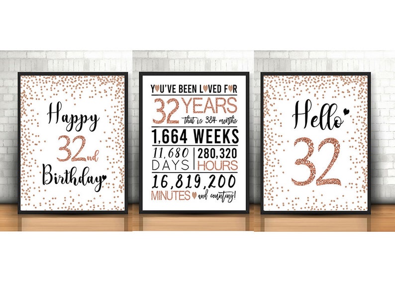32nd Birthday Signs Bundle, Hello 32, Happy 32nd Birthday, Cheers to 32 ...
