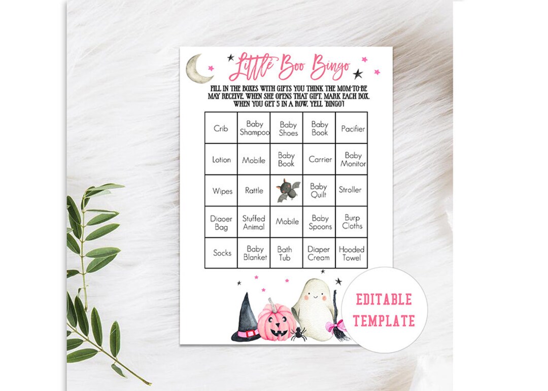 Pink Halloween Baby Bingo, Little Boo Baby Shower Game, Printable Bingo ...