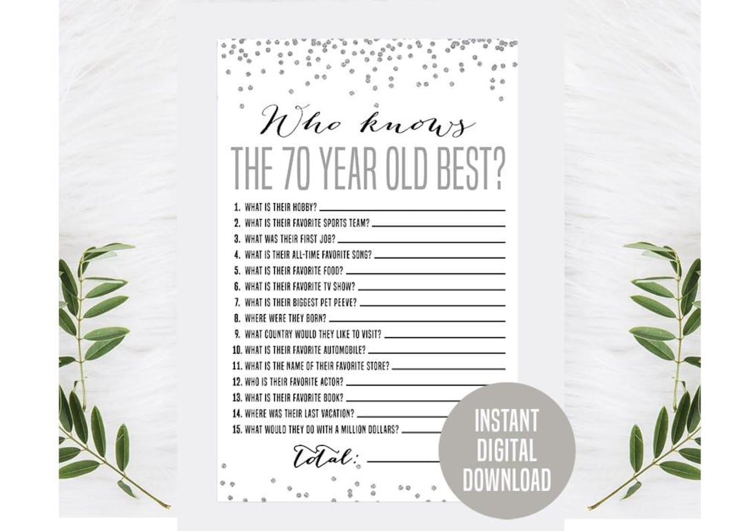 Silver 70th Birthday Game, Printable, 70th Birthday Party Activity ...