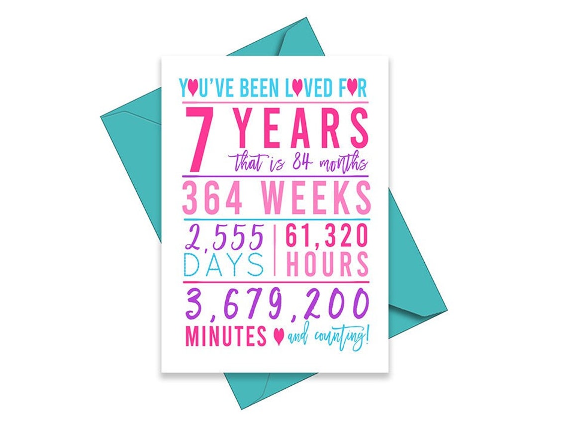 7th Birthday Card Printable Birthday Card 7th Birthday - Etsy