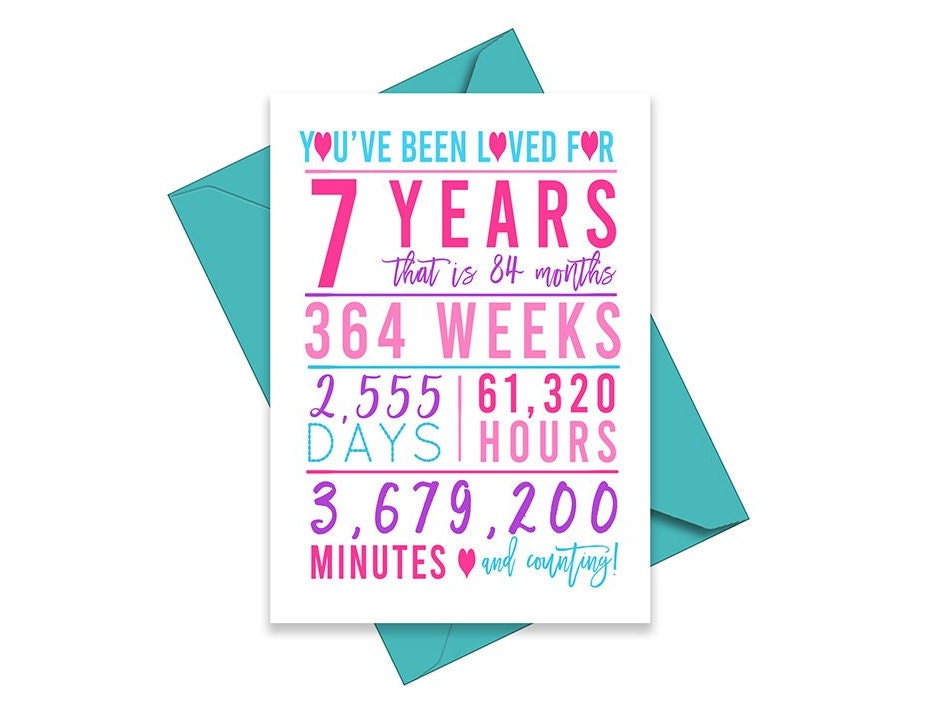 7th Birthday Card, Printable Birthday Card, 7th Birthday Printables ...