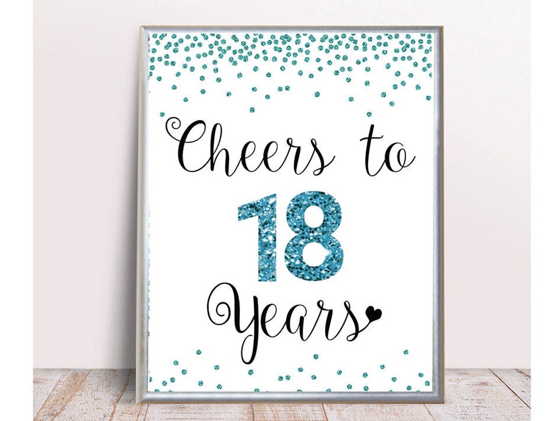 Cheers to 18 Years Sign, Printable, 18th Birthday Sign, 18th ...