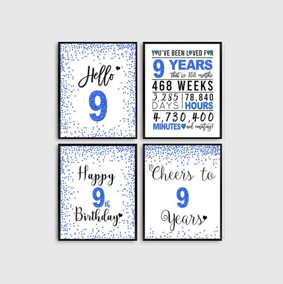 9th Birthday Signs Bundle, Cheers to 9 Years, Hello 9, Happy 9th ...