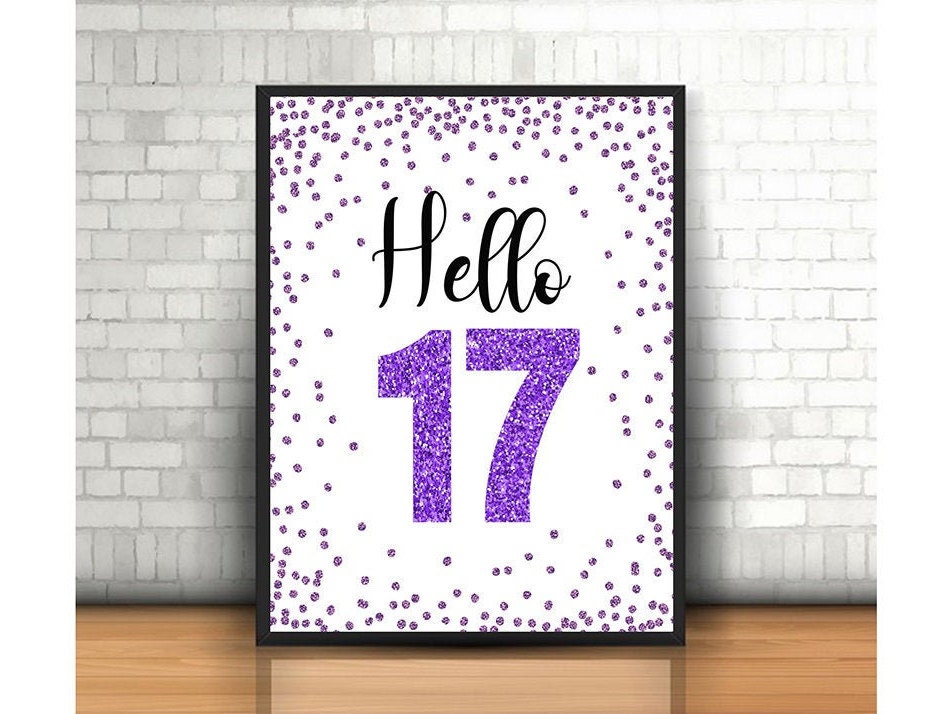Purple Hello 17 Cheers to 17 Years 17th Birthday Sign 17th - Etsy UK