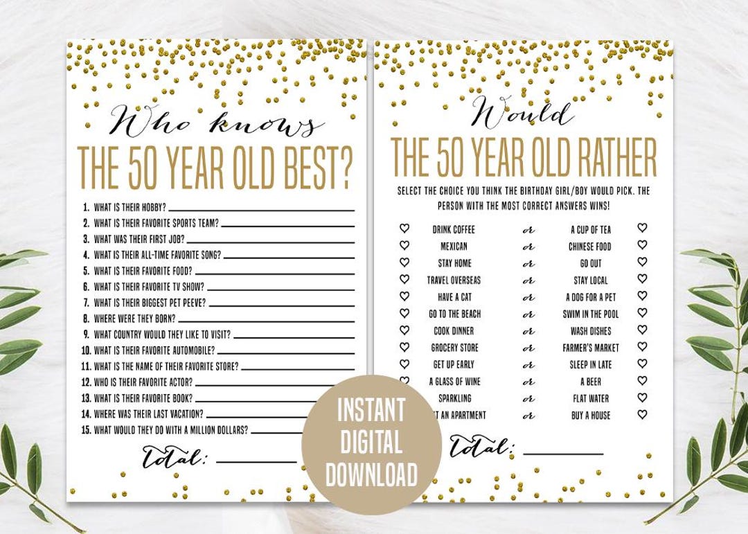 Gold 50th Birthday Game Bundle, Printable, 50th Birthday Party Activity ...