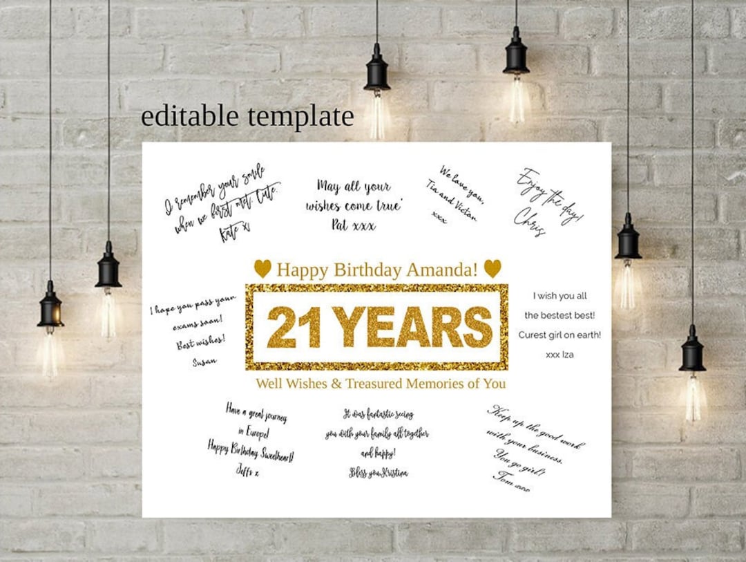 EDITABLE 21st Birthday Gift, Printable Birthday Guest Book, 21 Years ...