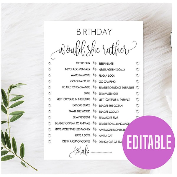 Would Be Rather Birthday Game - Etsy