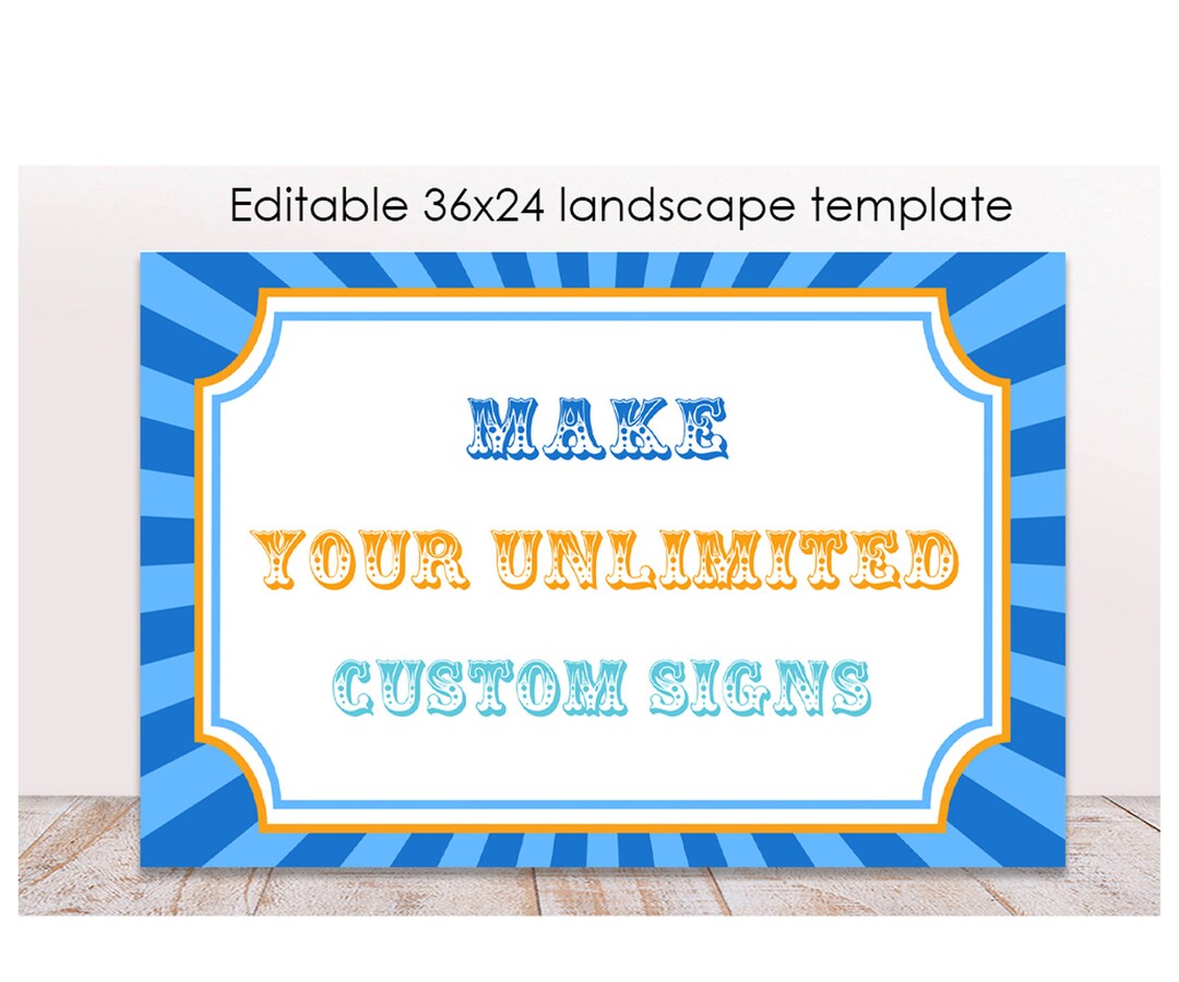 Editable Blue Carnival Party Sign, 36x24, Printable Circus Welcome Sign ...