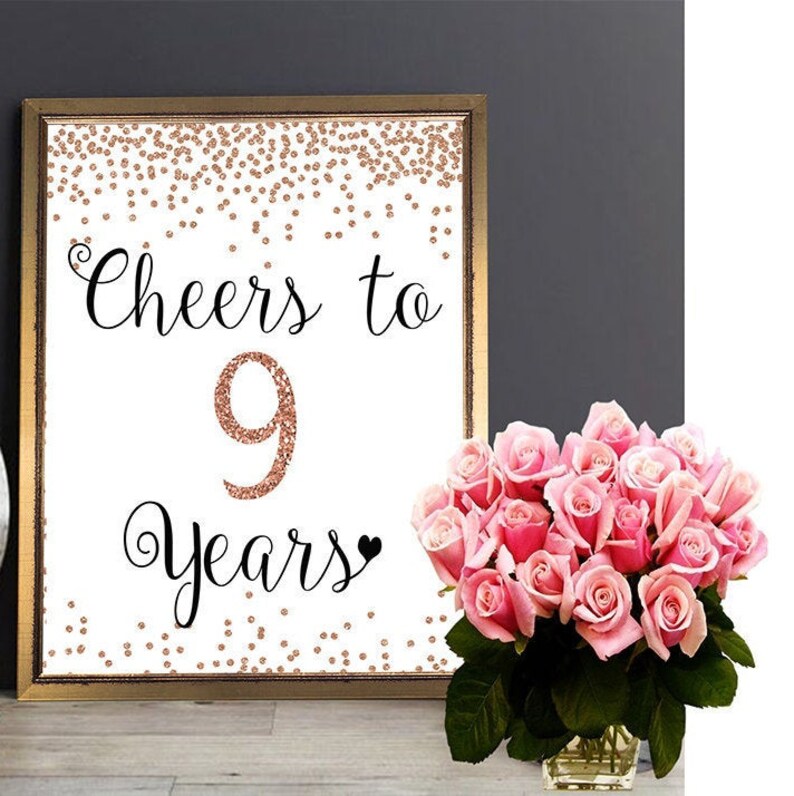 Rose Gold 9th Birthday Sign, Printable, Cheers to 9 Years, Hello 9 ...