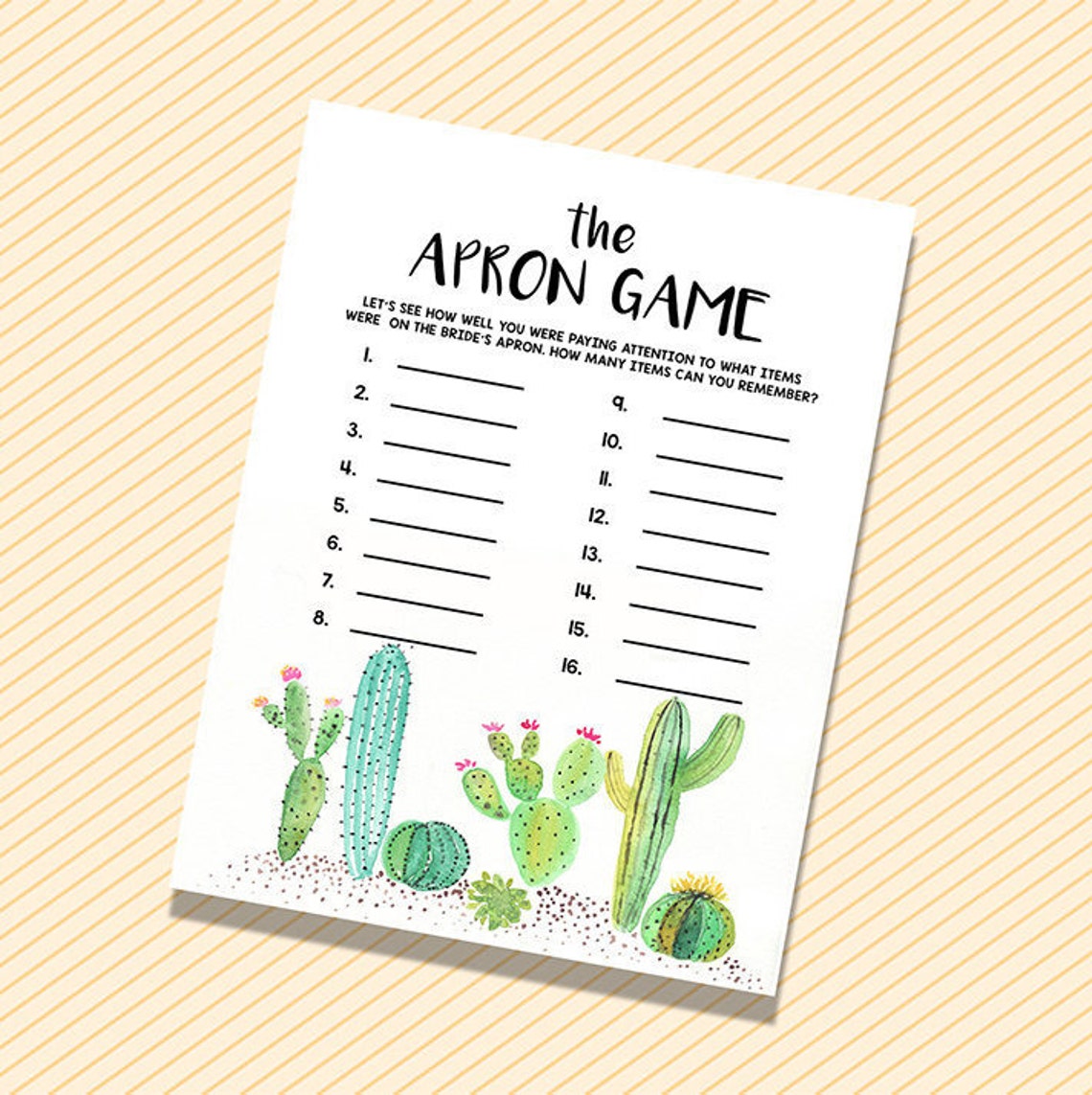 The Apron Game Printable Memory Game Fiesta Bridal Shower | Etsy