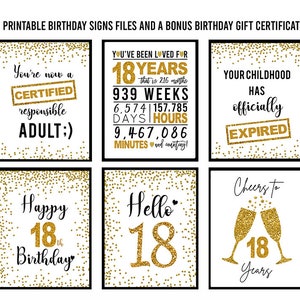 Gold 18th Birthday Signs Bundle, Cheers to 18 Years, Hello 18, Happy ...