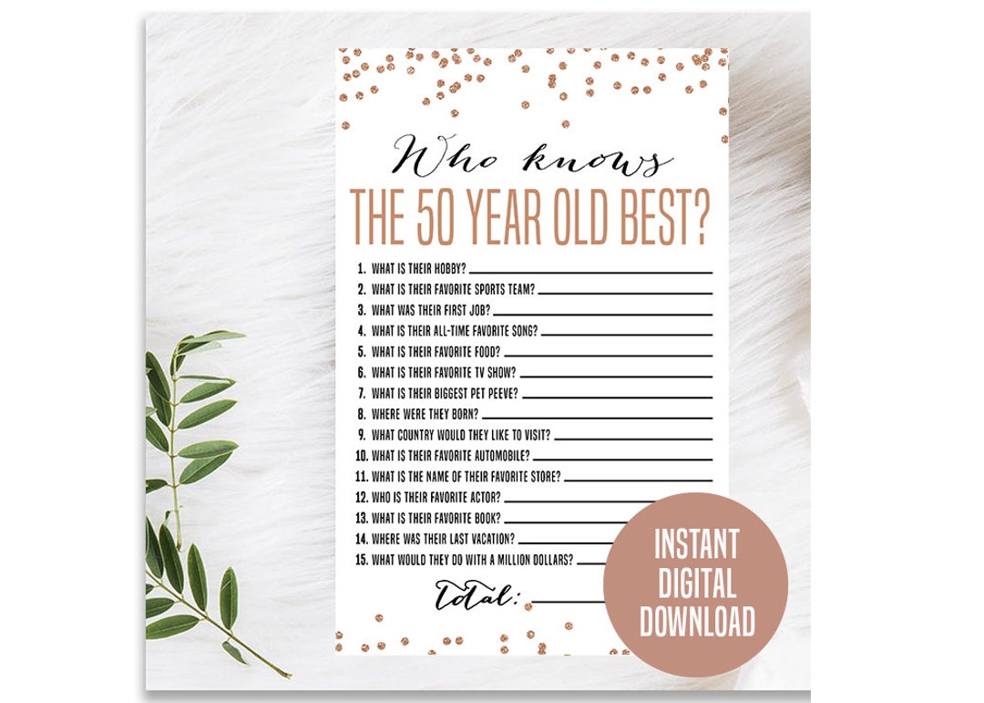 Rose Gold 50th Birthday Game, Printable, 50th Milestone Birthday, 50th ...