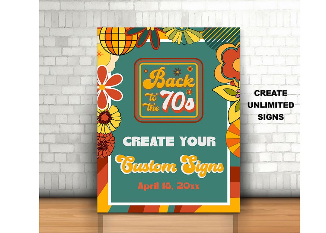 Editable Retro Party Sign, Printable, Retro Floral Sign, Retro Birthday ...