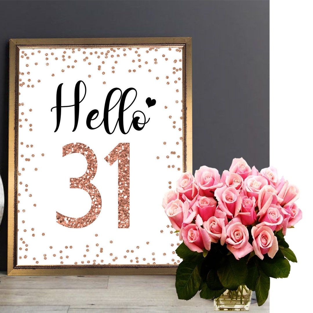 Rose Gold Hello 31 Sign Cheers to 31 Years 31st Birthday - Etsy
