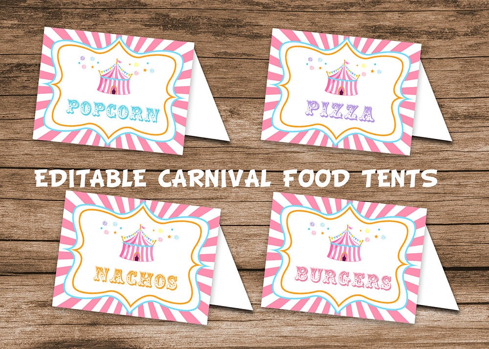 Pink Carnival Theme Party Bundle, Invitation & Decoration, Printable ...