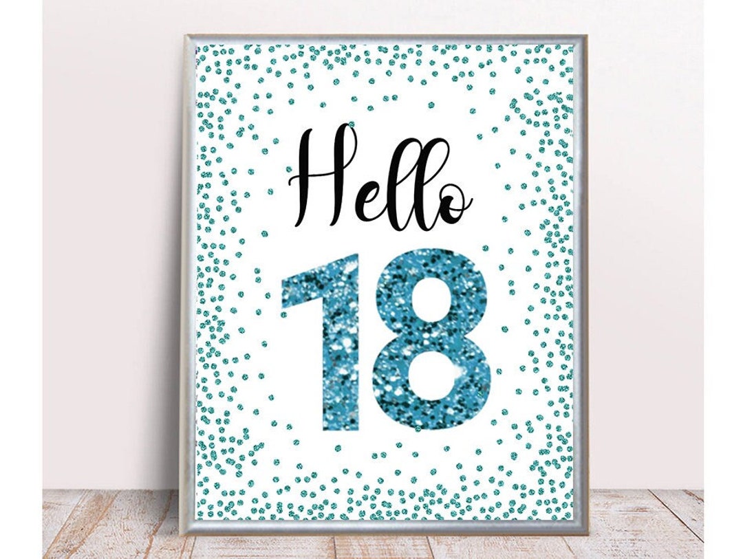 Blue Hello 18 Sign, Printable, Cheers to 18 Years, 18th Birthday Sign ...