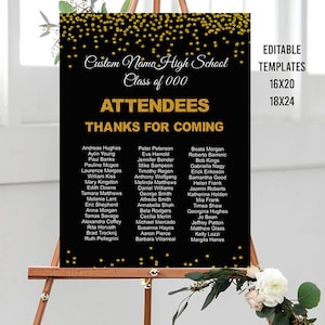 Editable Reunion Attendees Sign, Reunion Classmates Sign, Gold Reunion ...