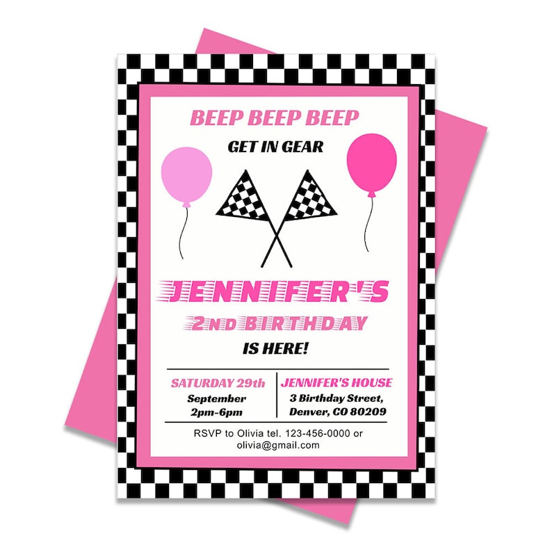 Pink Race Car Party Printable Decorations & Invitation Template Bundle ...