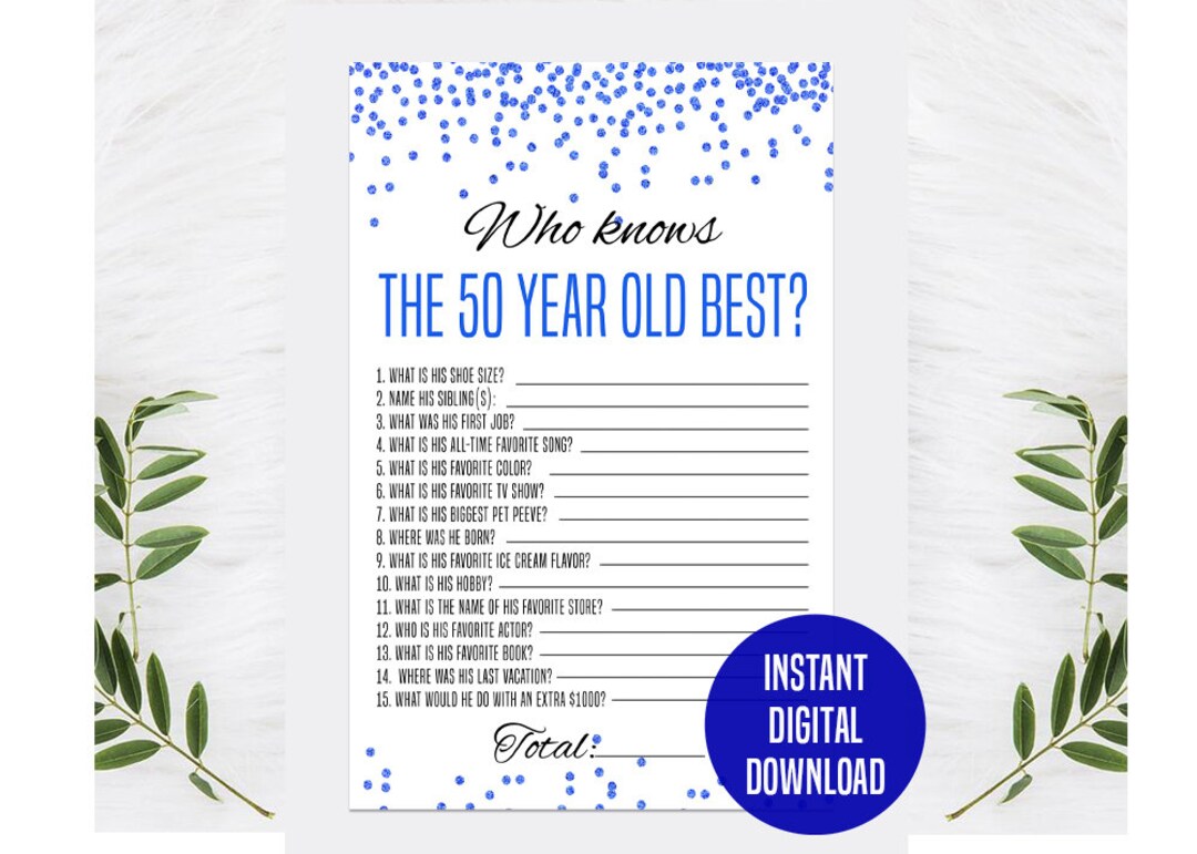 Blue 50th Birthday Game, Printable, 50th Birthday Party Activity, 1974 ...