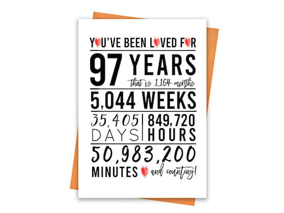 97th Birthday Card Printable Birthday Card 97th Birthday - Etsy