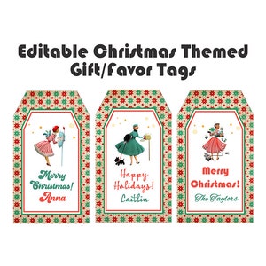 Editable Christmas Gift Tags, Printable, Retro Christmas Tags, 50s ...