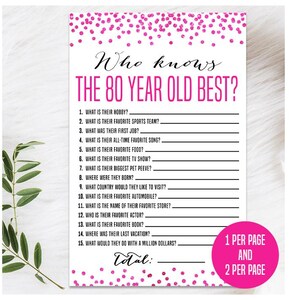 Hot Pink 80th Birthday Game, Printable, 80th Birthday Party Activity ...