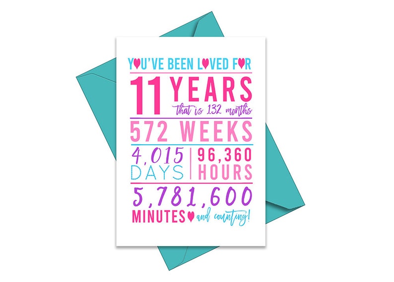 11th Birthday Card, Printable Birthday Card, 11th Birthday Printables ...