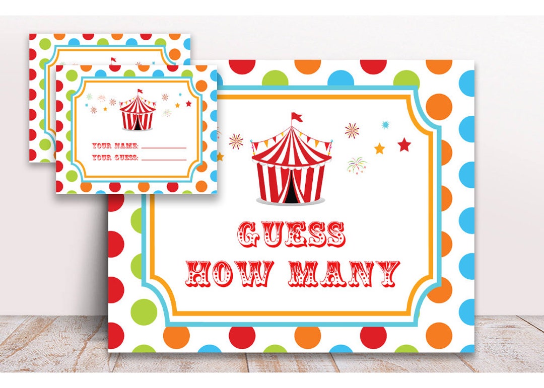 Carnival Birthday Signs, Colorful Carnival Guess How Many Activity ...