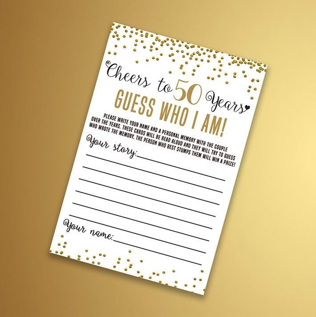 Printable Anniversary Party Sheets - Gold Game Card - 50th Anniversary ...