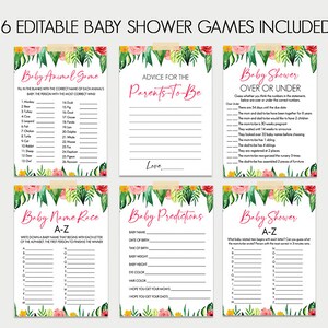 Tropical Baby Shower Games Bundle, Greenery Floral Palm Leaves ...