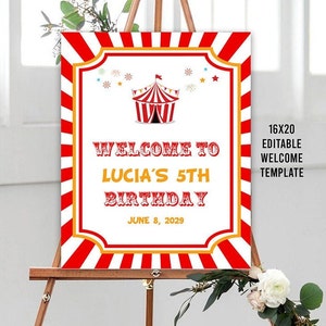 Editable Circus Party Welcome Sign 16x20 Printable Carnival - Etsy