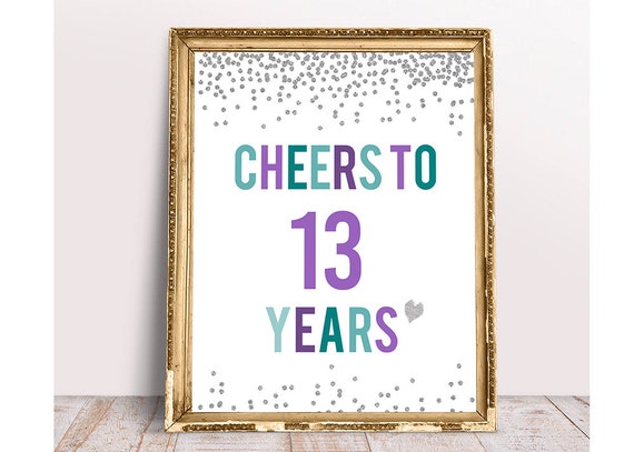 13th Birthday Sign Cheers to 13 Years Tel Purple Silver | Etsy