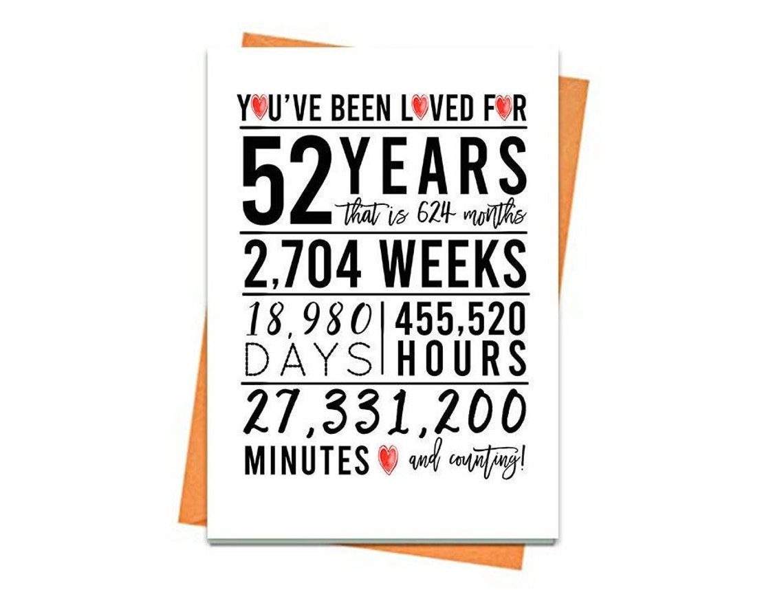 52nd Birthday Card Printable Birthday Card 52nd Birthday | Etsy