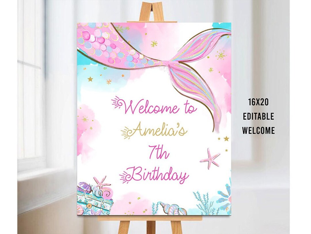 Editable Mermaid Party Welcome Sign, Printable Mermaid Welcome Sign ...
