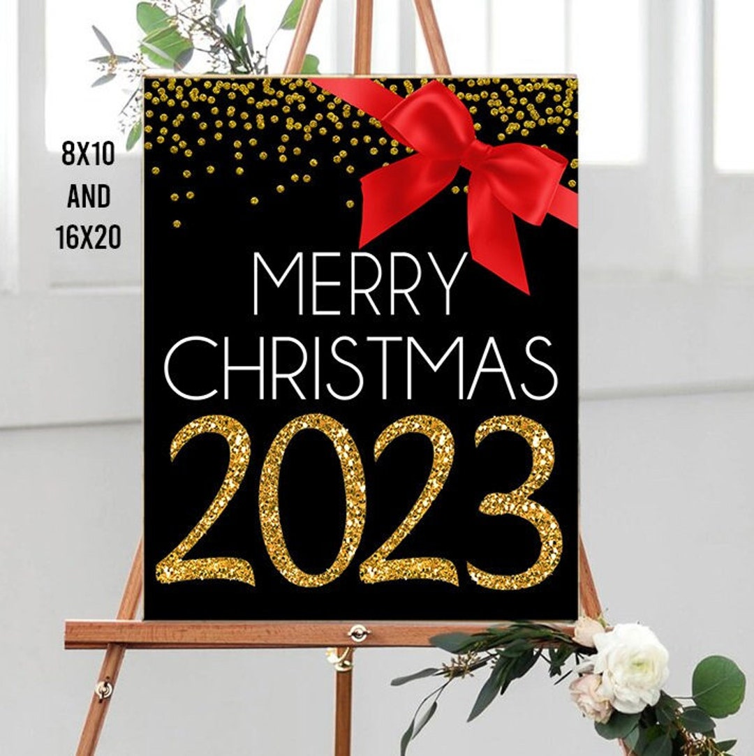 Gold Merry Christmas 2023 Sign, 8x10, 16X20 Printable Christmas ...
