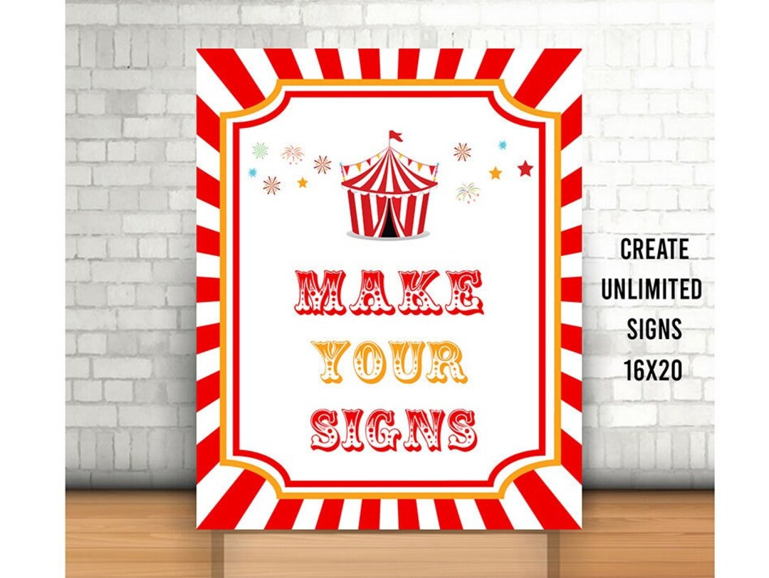 Editable Carnival Party Sign, Printable, 16x20, Circus Tent Sign ...