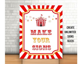 Carnival Editable Retro Party Sign Printable Circus Fun Sign - Etsy
