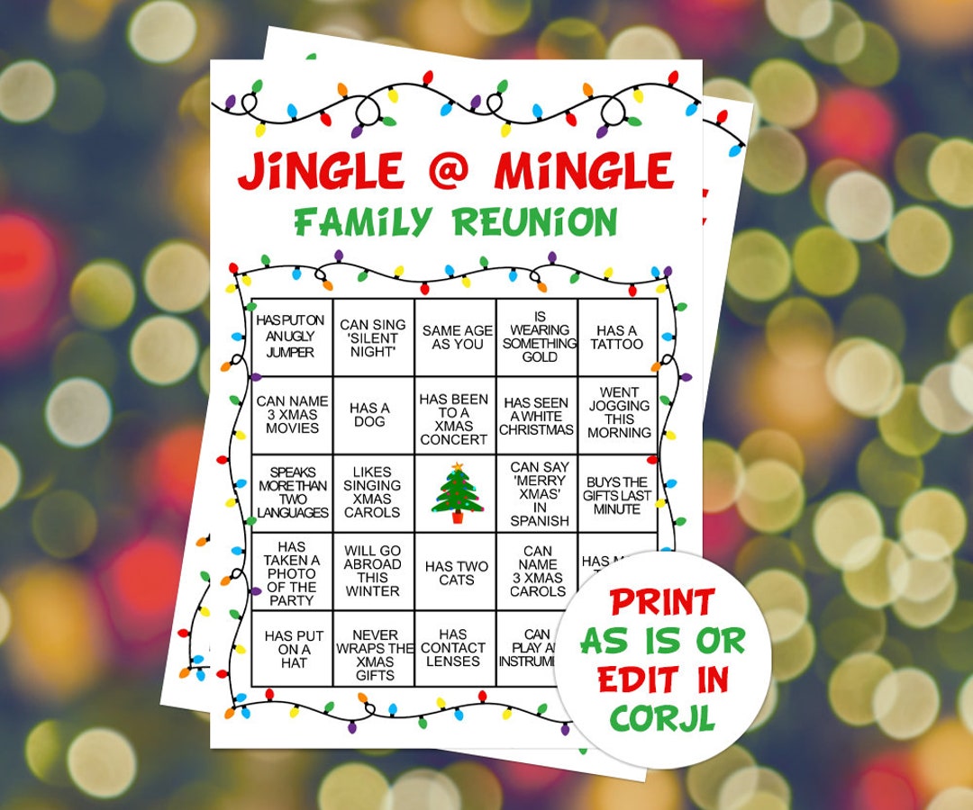Editable Find the Guest Bingo Game, Christmas Family Reunion Icebreaker ...