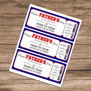 Fathers Day Baseball Ticket Template, Fathers Day Gift, Printable ...