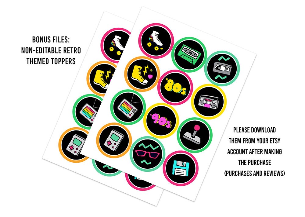 Retro Theme Party Bundle, Invitations & Decorations, Printable Package ...