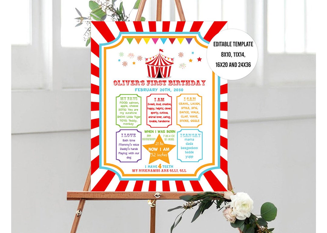 Tent Carnival Circus Birthday Sign, Circus Birthday Board Milestone ...
