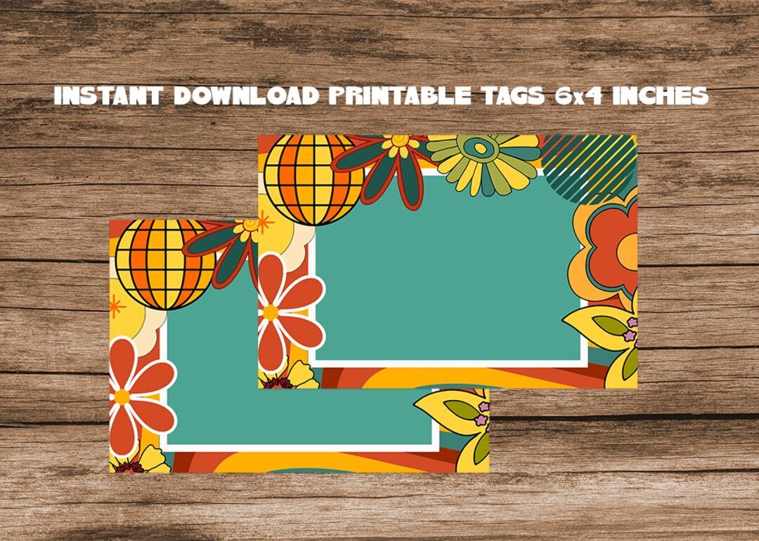 Retro Floral Birthday Tags, Back to the 60s 70sl Theme Labels, Food ...