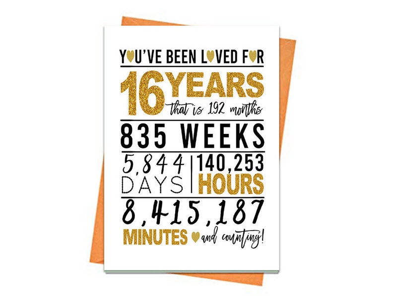 Gold 16th Birthday Card Printable Birthday Card 16th | Etsy