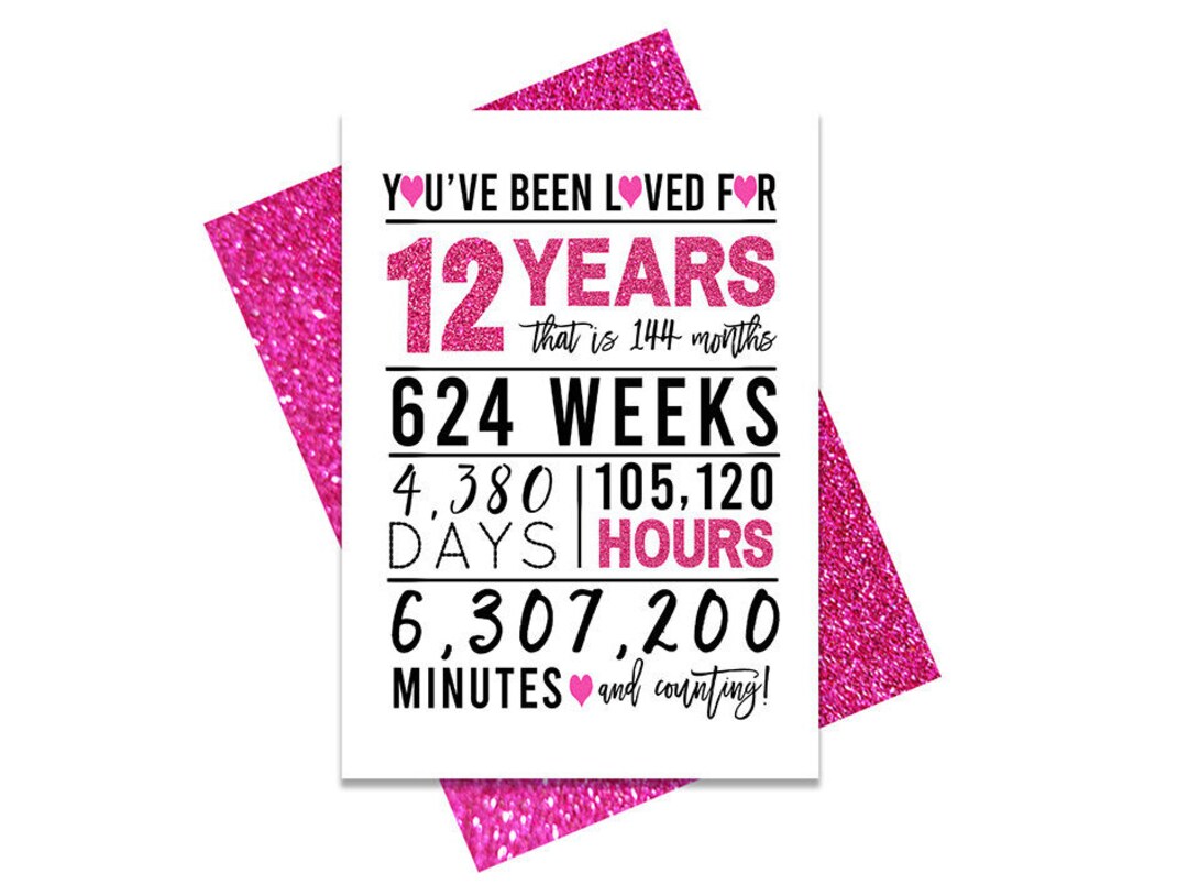Hot Pink 12th Birthday Card, Printable Birthday Card, 12th Birthday ...