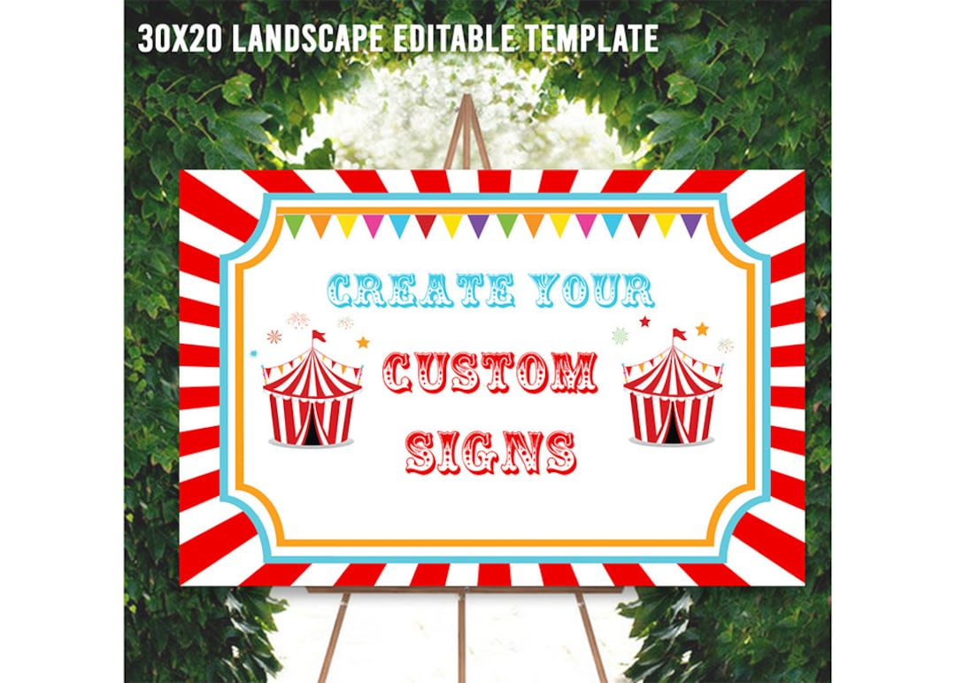 Editable Carnival Party Sign, 30x20 Landscape, Printable, Circus Tent ...