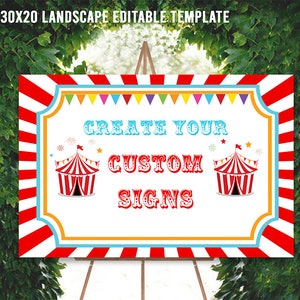 Editable Carnival Party Sign, 30x20 Landscape, Printable, Circus Tent ...