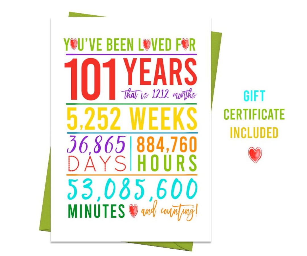 Rainbow 101st Birthday Card, Printable Birthday Card, 101st Birthday ...