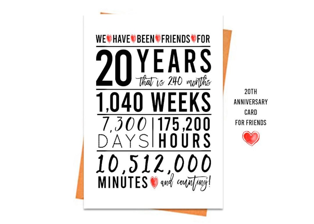 20th Friendship Anniversary Card, Printable Best Friend Card, Card for ...