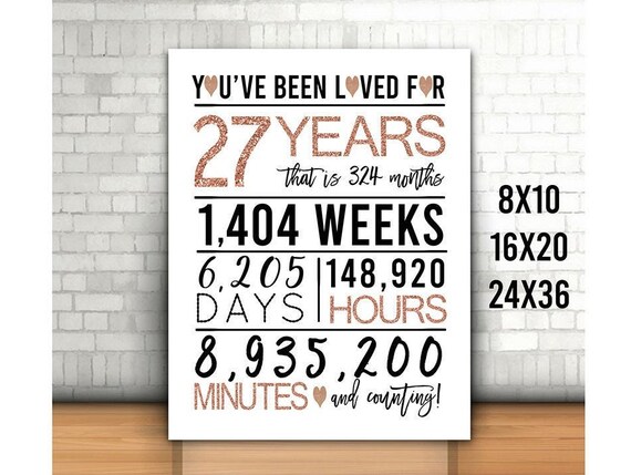 Rose Gold 27th Birthday Sign You Have Been Loved for 27 Years - Etsy